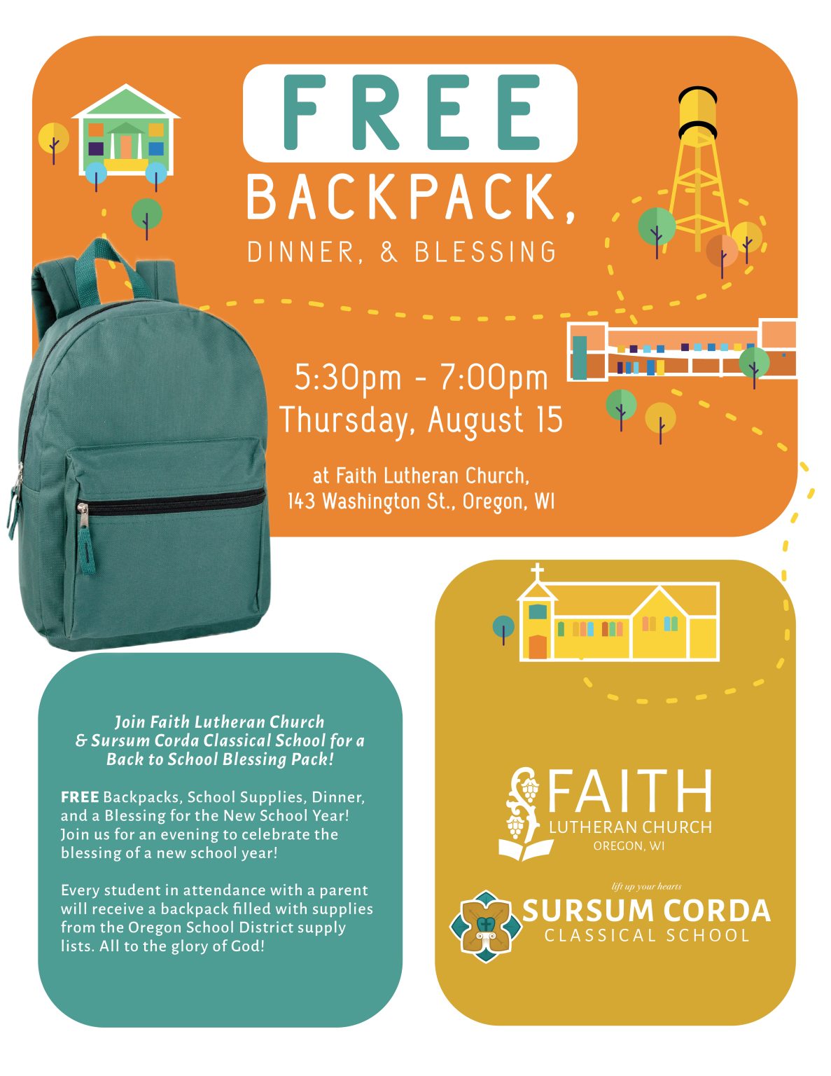 Free Backpack Giveaway, Dinner, and Blessing